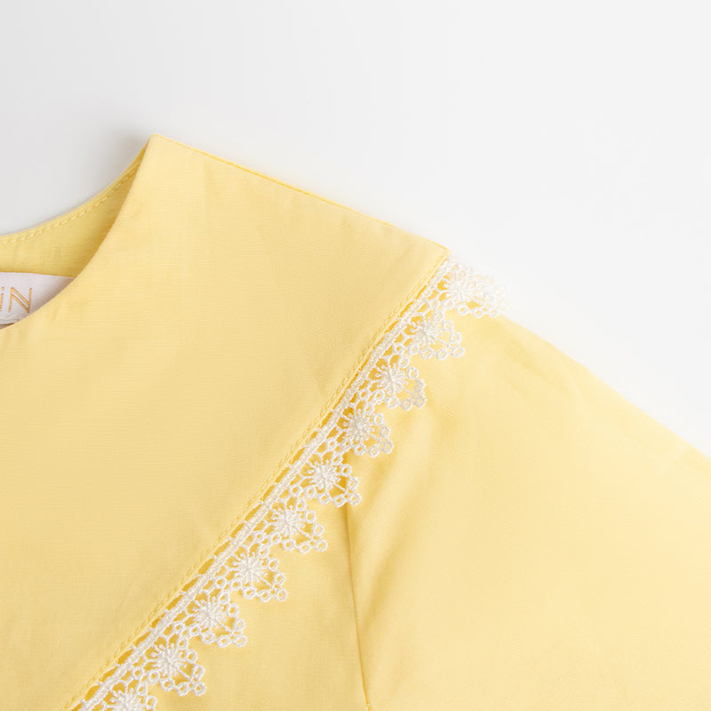 Girls Elegant Floral Embroidery Lace Dress Mellow Yellow – iMiN Kids